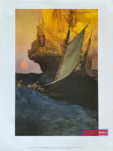 Howard Pyle An Attack on a Galleon Vintage Pirate Art Print 19 x 25 | eBay