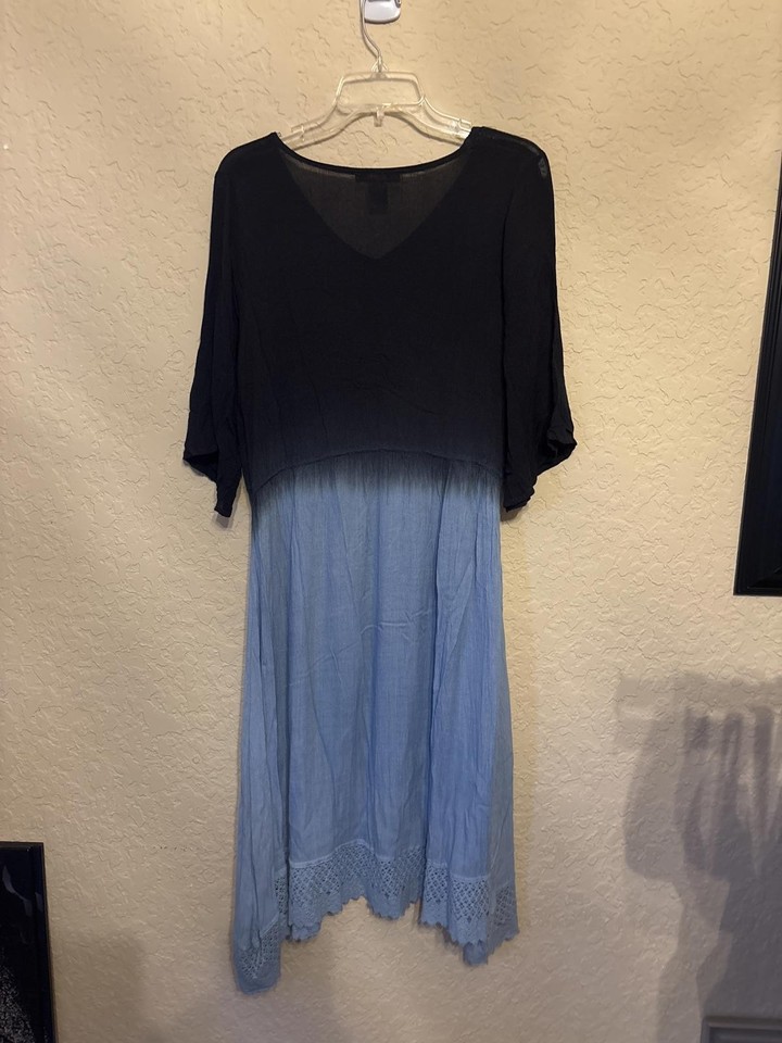 Chic Black and Blue Contrast Dress by Cute Options - Size L | eBay