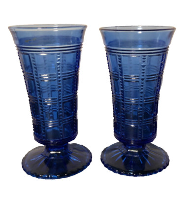 2 Vintage Imperial Beaded Block Cobalt Blue Parfait Glass/Dishes/Footed ...
