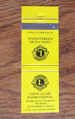 LIONS CLUB INTERNATIONAL MATCHBOOK COVER: 34,000 CLUBS EMPTY MATCHCOVER ...