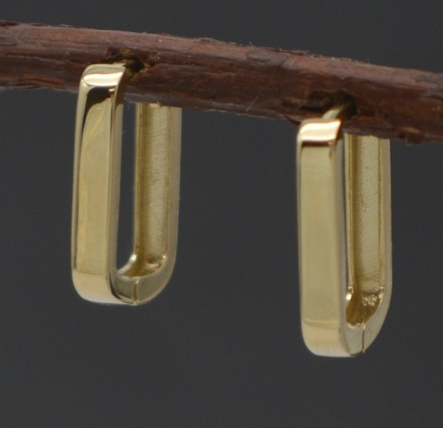 Real 14K Solid Yellow Gold Rectangle paper clip Huggy Hoop Earrings 12. ...