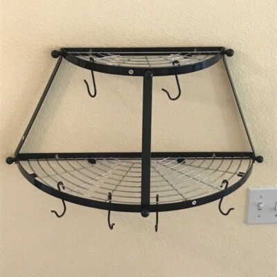 2 Tier Half Round Metal Half Moon Wall Mount Pot Hanging Rack Black | eBay
