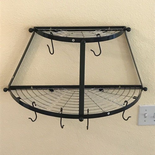 2 Tier Half Round Metal Half Moon Wall Mount Pot Hanging Rack Black | eBay
