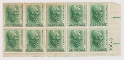 Scott # 1209 "Andrew Jackson " Plate Block of 10 stamps Right Corner of ...