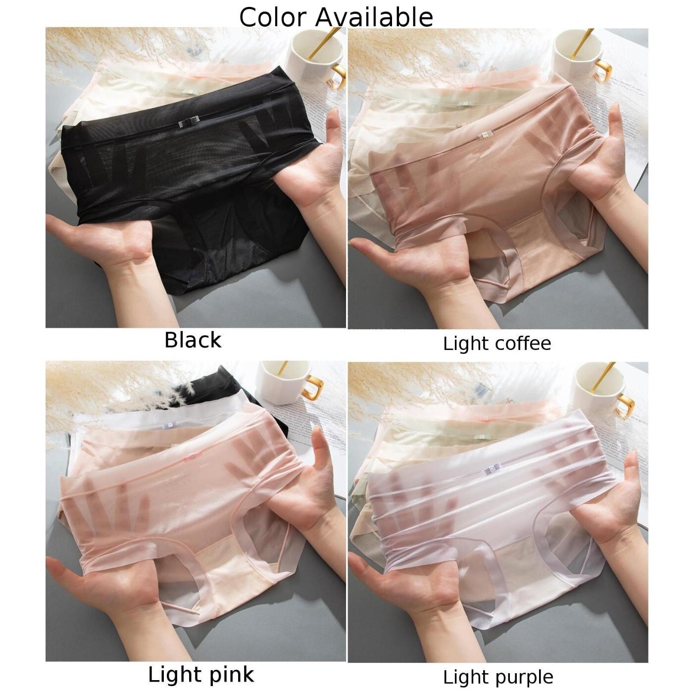 Womens Breathable Traceless Briefs Ice Silk Sheer Lingerie See Through ...