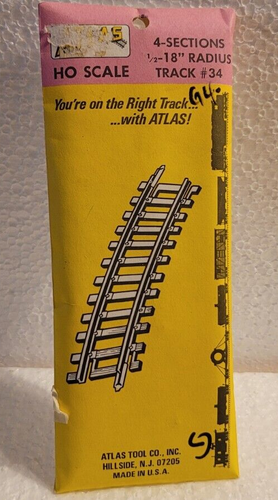 ATLAS MODEL RAILROAD HO SCALE 18" RADIUS TRACK 4 SECTIONS #34 NICKEL ...