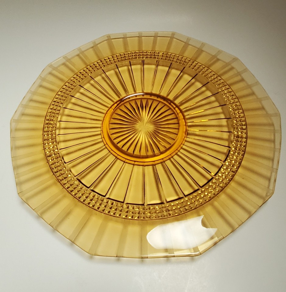 Vintage Cambridge Glass Amber Decagon Serving Plate Weatherford Platter ...