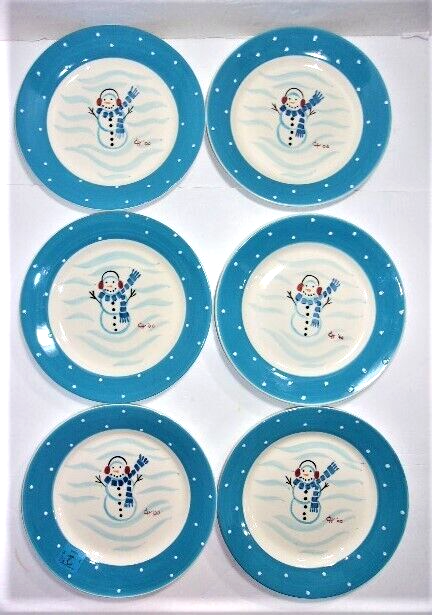 Set of 6 ~ Vintage Le Gourmet Chef Hand Painted Snowmen Dessert Plates ...