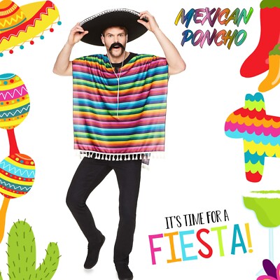 Adult Mexican Poncho Multi-Coloured Cowboy Bandit Wild West Cosplay ...