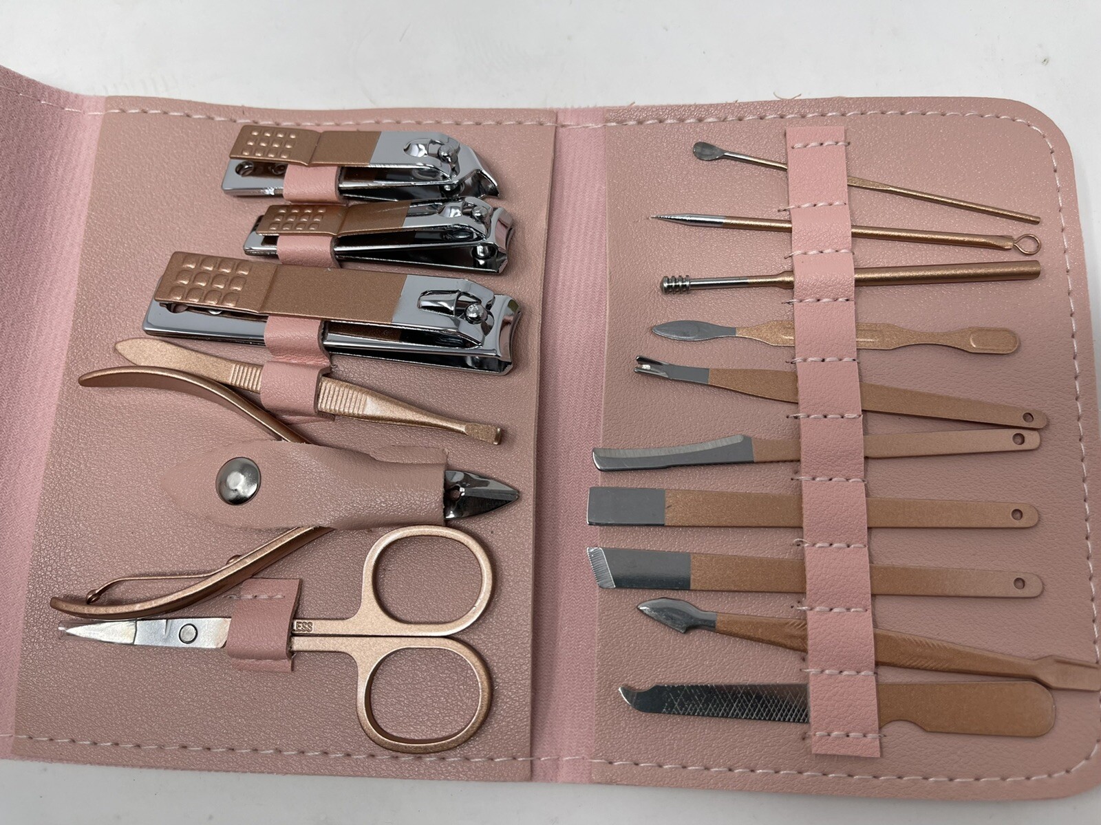 16pc Rose Pink Manicure Set with Soft Leather Case Personal Care ...