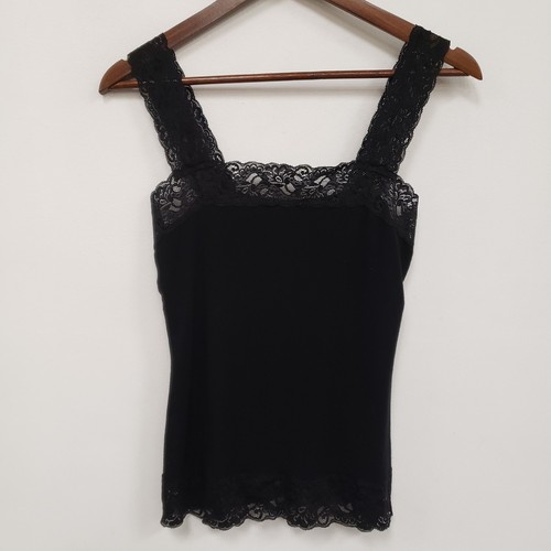 Halogen Womens Lace Trim Cami Size S Black Fitted Stretch Romantic ...