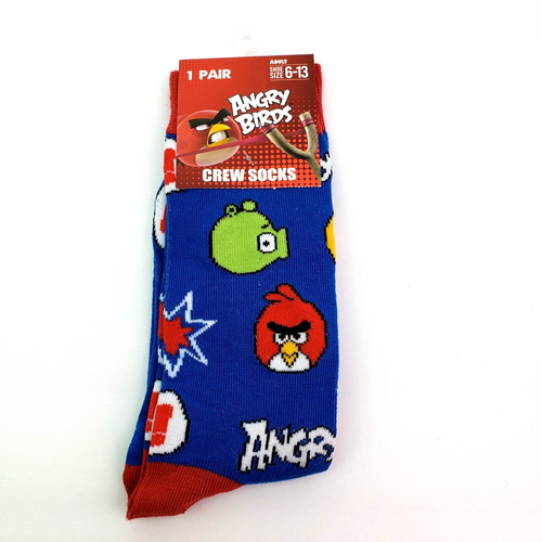 Angry Birds Adult Size 6-13 Blue Red Graphic Novelty Crew Socks 1 Pair ...