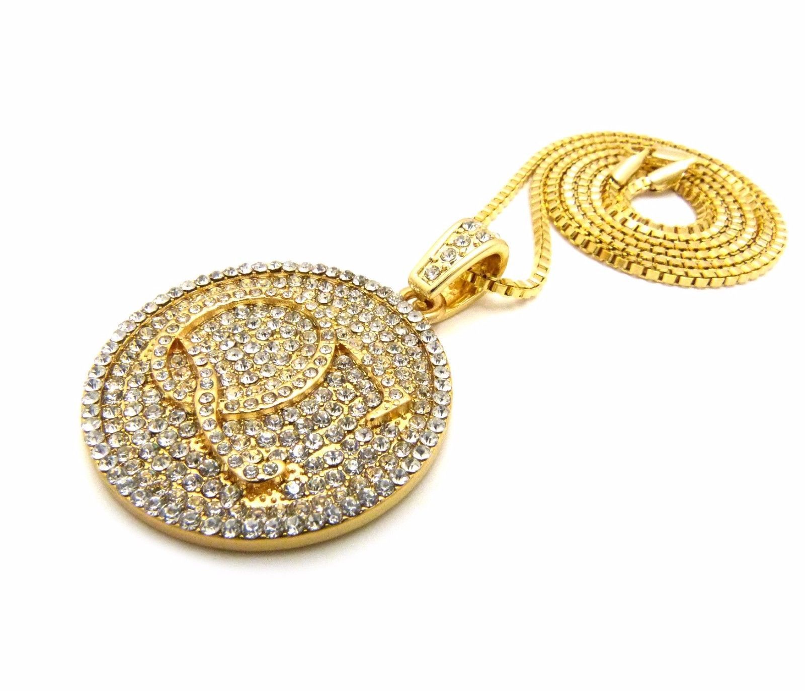 Iced Quavo QC Round Bling Pendant w/ 24" Box, Cuban, Rope Chain Hip Hop ...
