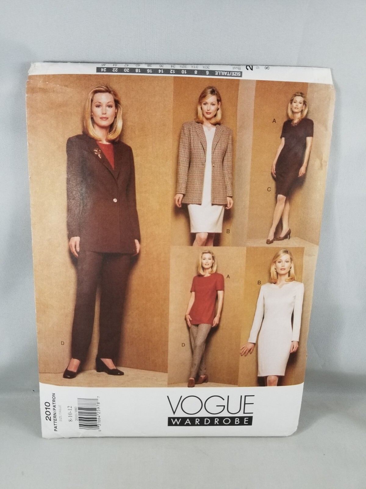 Vogue Wardrobe Jacket Dress Top Skirt Sewing Pattern 2010 Size 8-12 ...