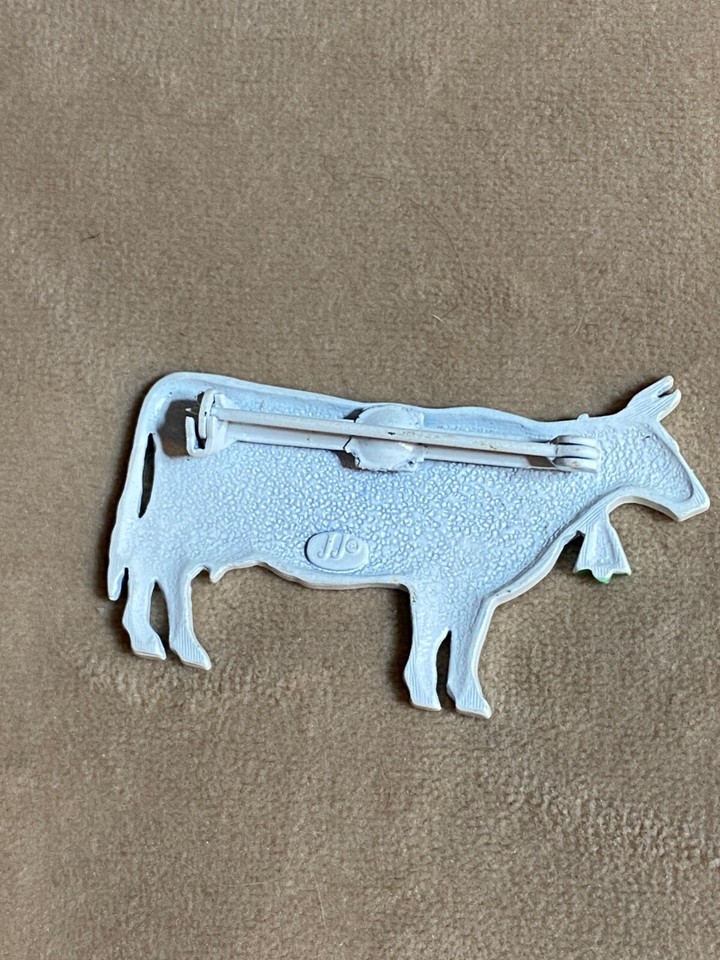 Vintage JJ Jonette Enamel Cow Black & White Brooch Pin 1 7/8" | eBay