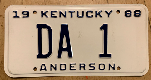 1988 KENTUCKY VANITY LICENSE PLATE " DA 1 " KY 88 DISTRICT ATTORNEY ...