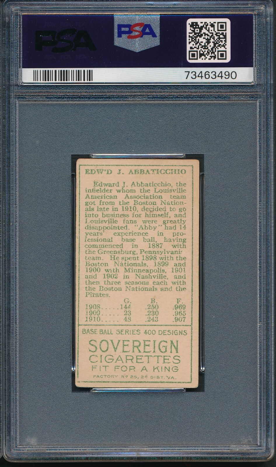 1911 T205 Sovereign: EDWARD ABBATICCHIO Boston Rustlers ~ PSA 3 | eBay