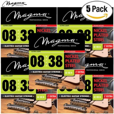 5-PACK Magma GE100N Nickel Plated Ultra Light Electric Guitar Strings 8 ...