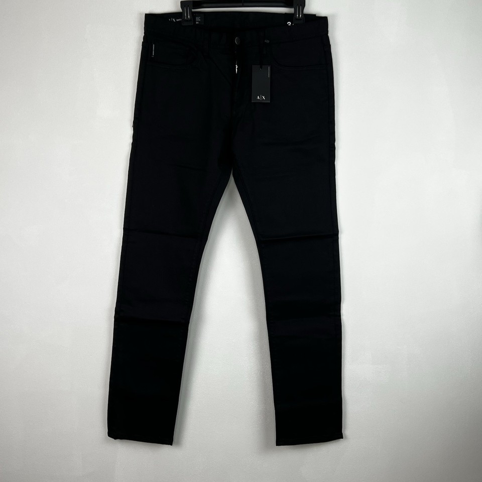 ARMANI EXCHANGE J13 Coated Stretch Slim Fit Jeans Black Logo Designer ...