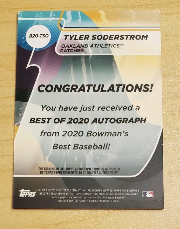 2020 Bowman's Best - Best of 2020 Autographs Tyler Soderstrom #B20-TSO ...