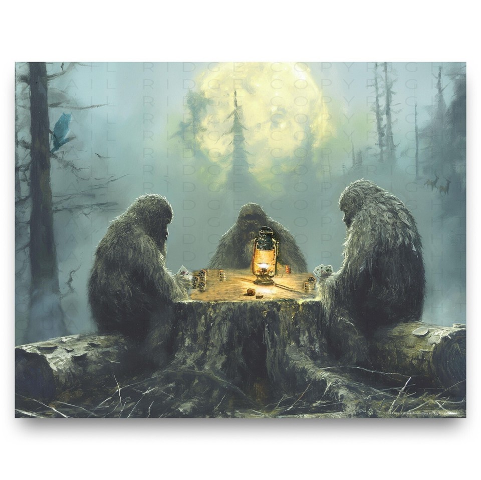Poker Night Sasquatch Bigfoot Art Print Vintage Poker Game Room Cabin ...