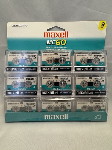 Maxell MC60 60 Minute Blank Audio Microcassettes 9 Pack NEW Dictation ...