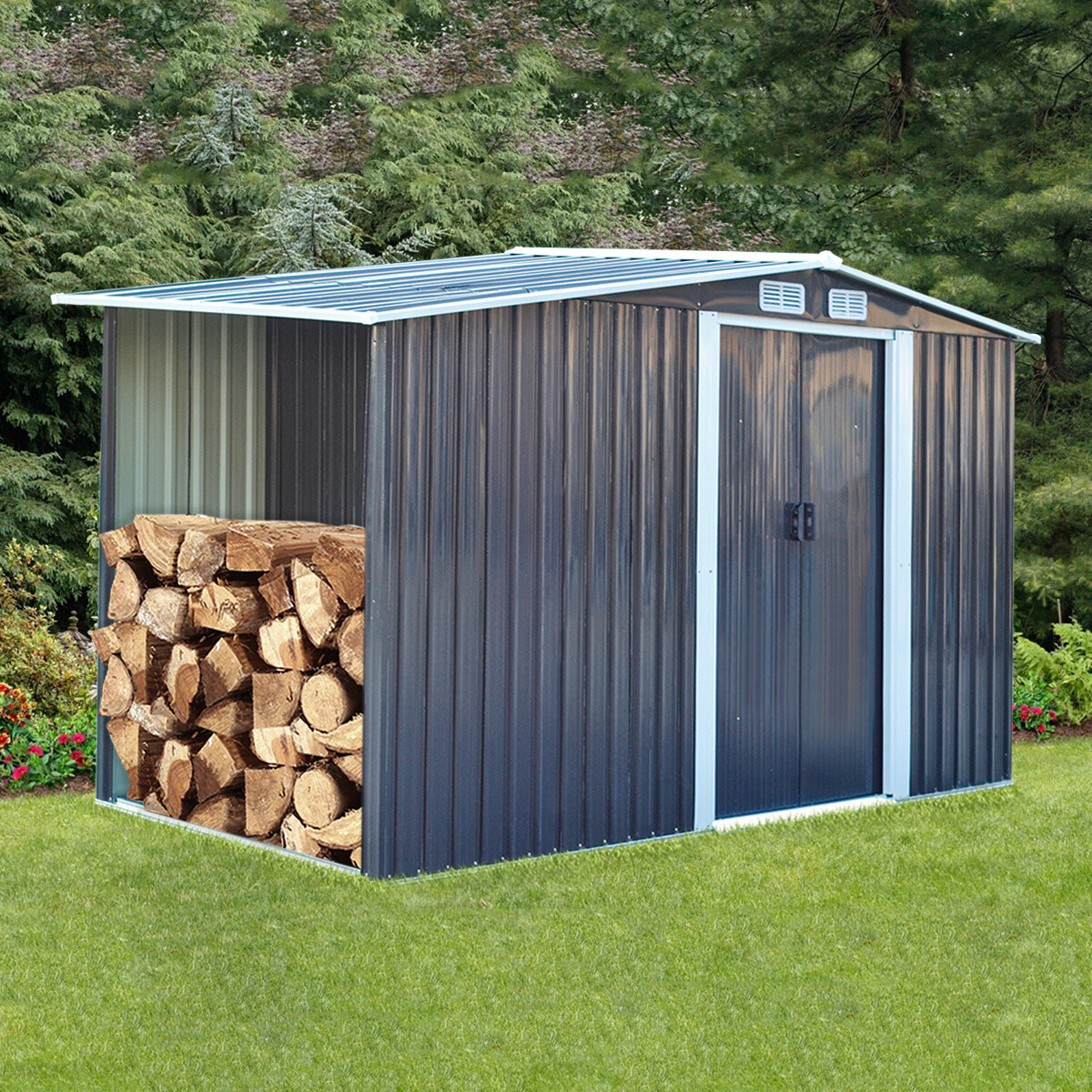 4X8 6X8 8X8 10X8FT Metal Garden Shed Wood Bike Storage Tool Sheds Log ...