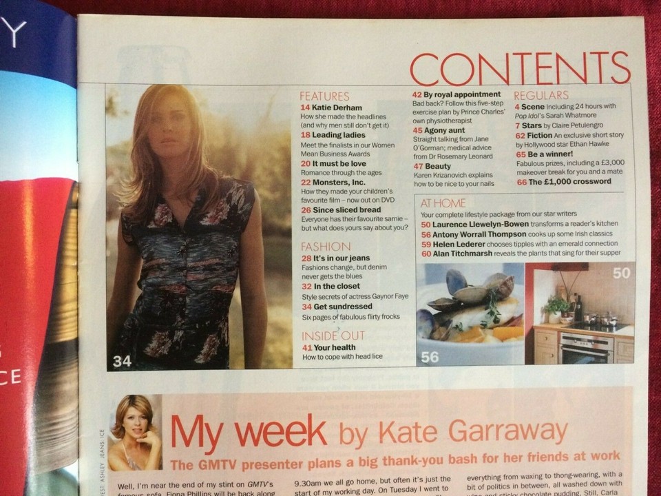 S magazine 25/08/2002 KATIE DERHAM Gaynor Faye Sarah Whatmore Kate ...