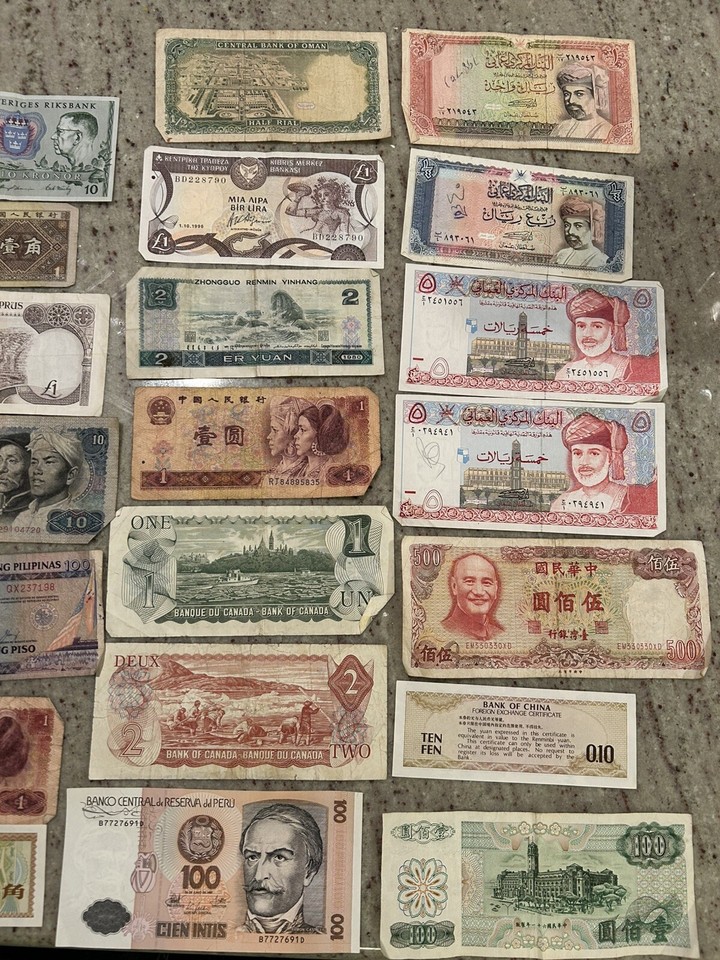 Vintage Foreign Currency 33 Banknotes & Coins Lot Oman, Saudi Arabia ...