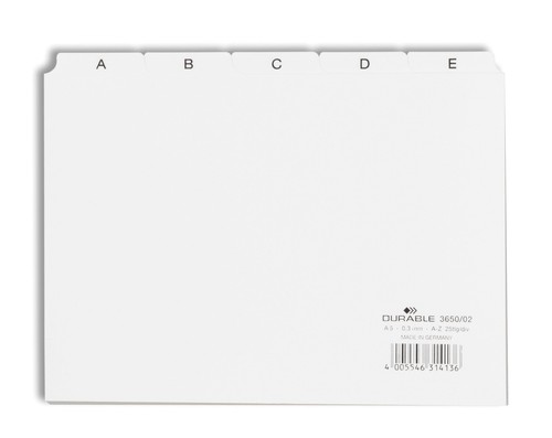 Durable A5 Index Card Set Includes Printed A-Z Tabs White Made (US ...