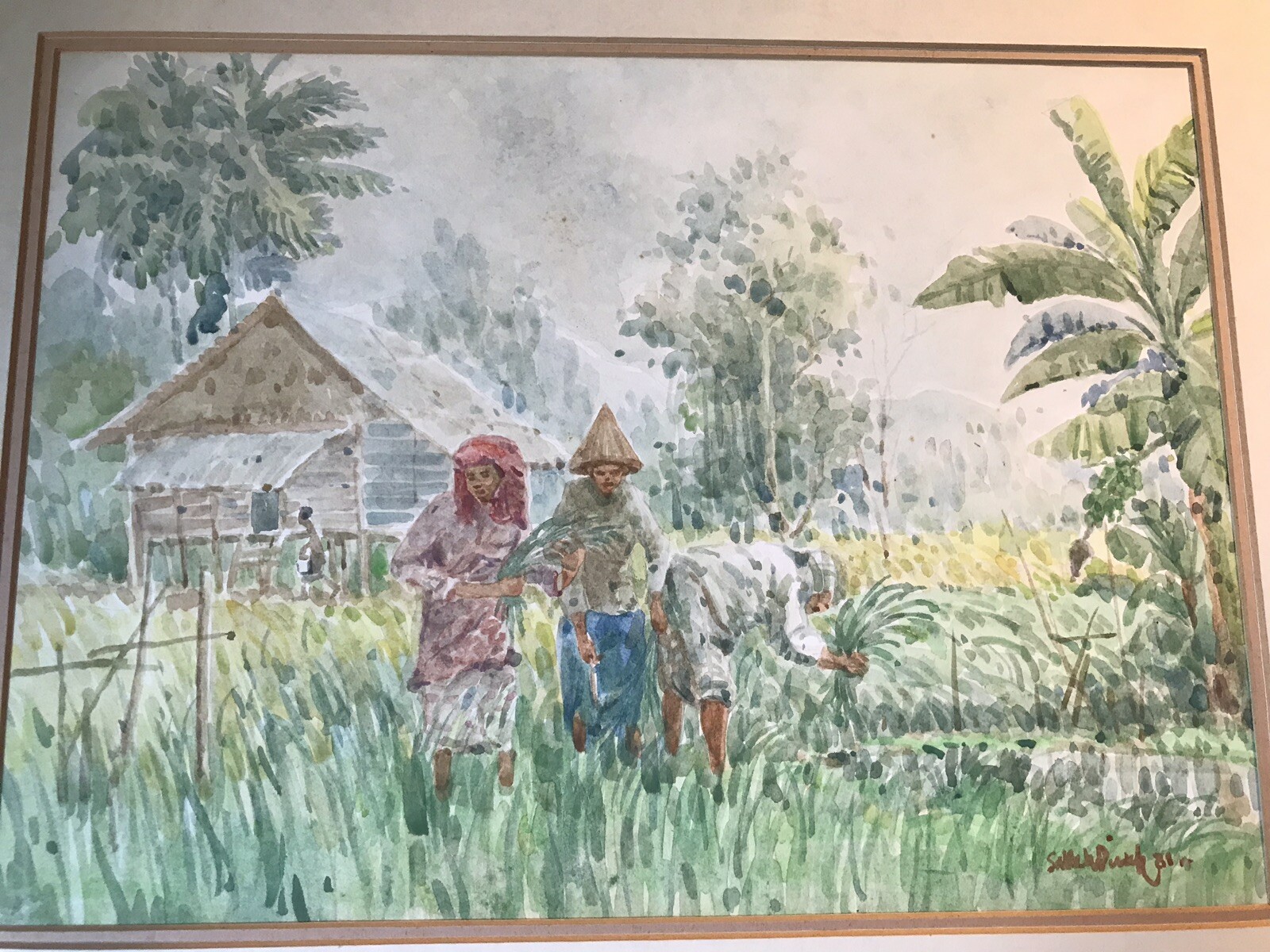 Original 1981 Phillipine KALINGA People WATERCOLOR Painting “Villagers ...