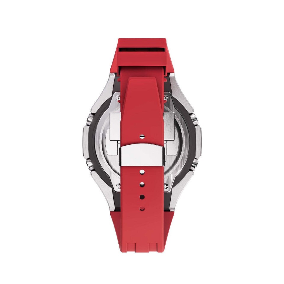 Casioak Custom Modded Metal Watch GA-2100 Mod Silver Case Red Strap ...