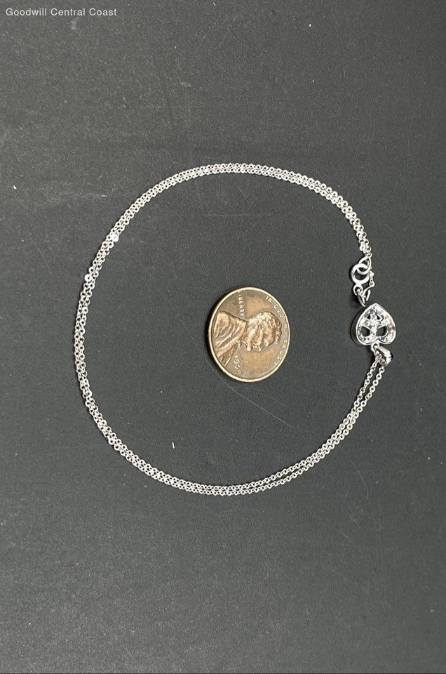 14K White Gold Cable Chain Necklace Heart Peace Design Pendant W ...