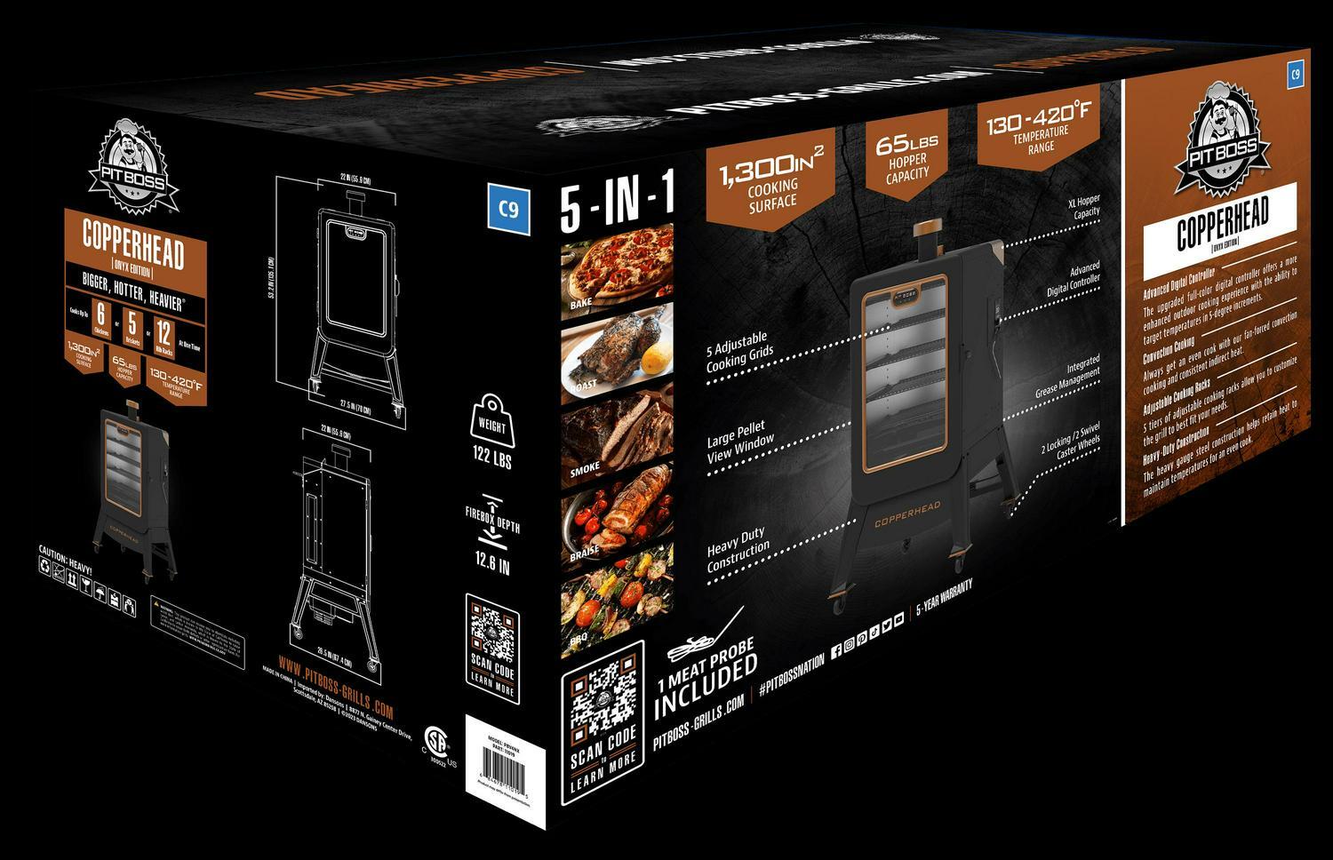 Pit Boss Copperhead 1300 Sq in Vertical Wood Pellet Smoker - Onyx ...