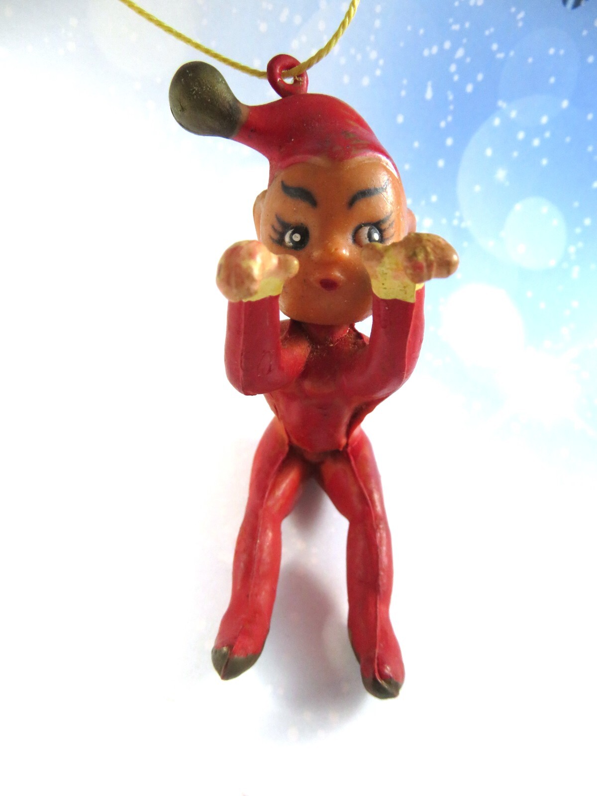 Vintage Rubber Pixie Elf Red Ornament 1960s Marked Hong Kong Can Hang ...