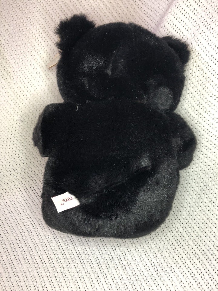 JS Toys Black Bear Stuffed Animal Plush With Tag 10 Inch Brown Neck Bow ...