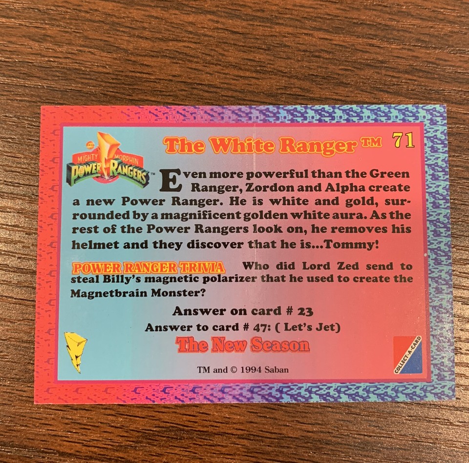 The White Ranger Mighty Morphin Power Rangers 1994 Trading Card #71 JDF ...