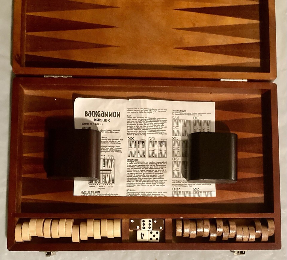 Vintage Backgammon Game Set w/ Wood Inlaid Case & Pieces Complete | eBay