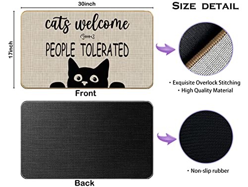Cats Welcome People Tolerated Funny Black Cat Door Mat 17 x 30 Inch Non ...
