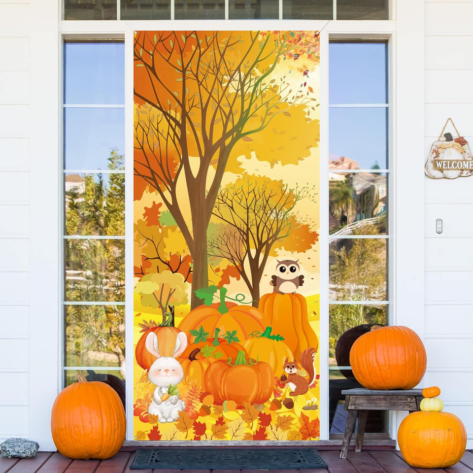 Fall Door Cover Autumn Harvest Door Decoration for Fall Thanksgiving ...