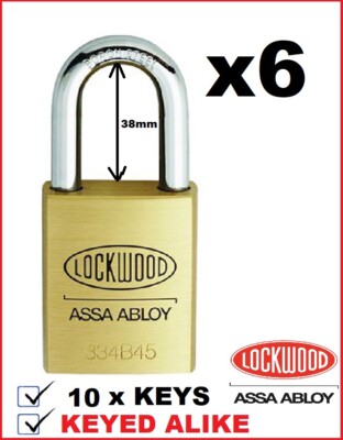 6 x Lockwood Commercial Grade Padlocks 10 Keys keyed alike 334B45/138 ...