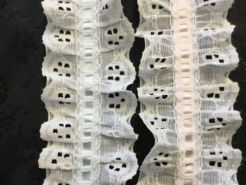 VINTAGE DOUBLE RUFFLE EYELET TRIM Pink, Blue Satin Ribbon Inserts 162 ...