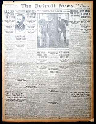 1914 Detroit Newspaper Front Page - John Burroughs, Henry Ford & Ty ...