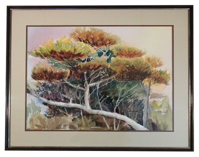 LARGE TREES LANDSCAPE WATERCOLOR PAINTING IONA HEPPER LISTED CALIFORNIA ...