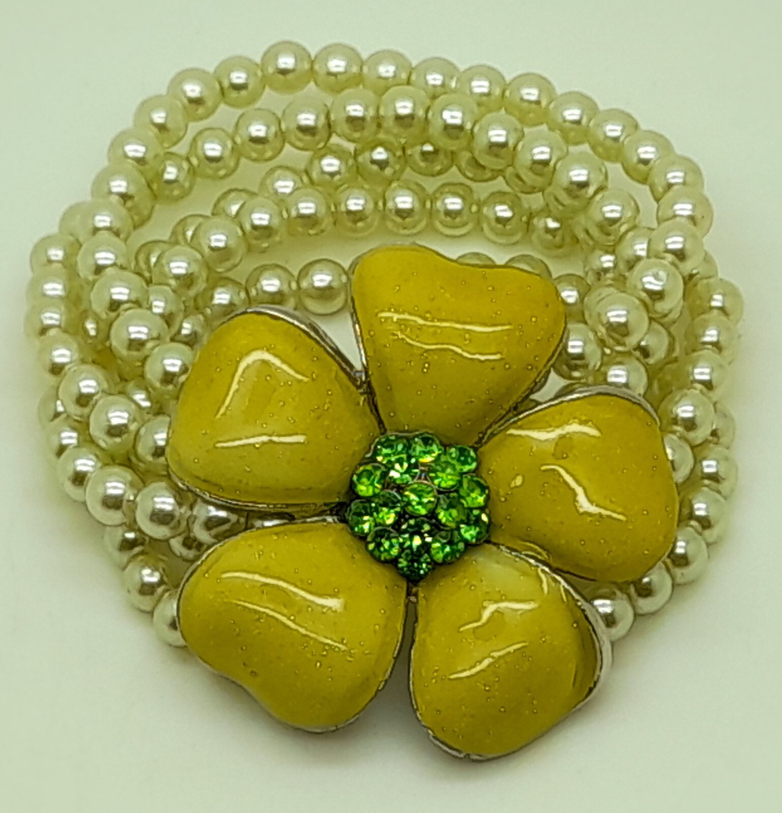 B001 LT GREEN FAUX PEARLS BEAD CRYSTAL FLOWER CHARM STRETCH FASHION ...