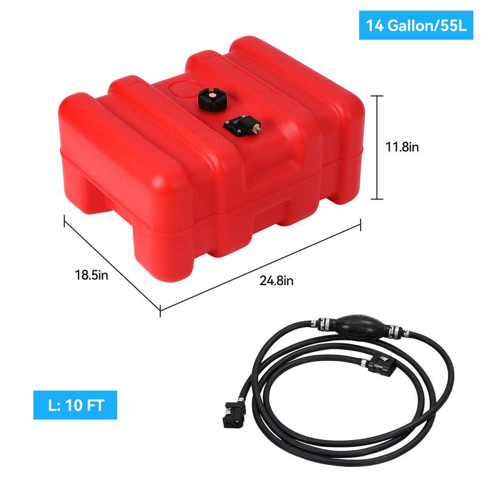 55L/12 Gallon Boat Fuel Tank Marine Outboard Boat Gas Tank with Hose ...