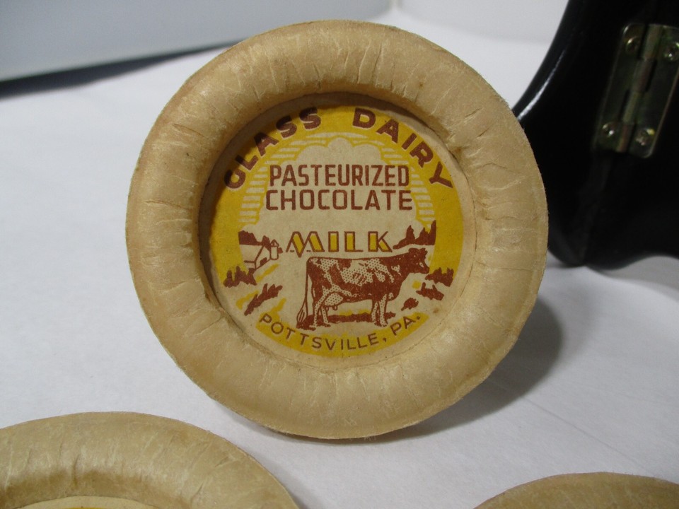 6 Vtg Glass Dairy Chocolate Milk Bottle Caps Lids Pottsville PA ...