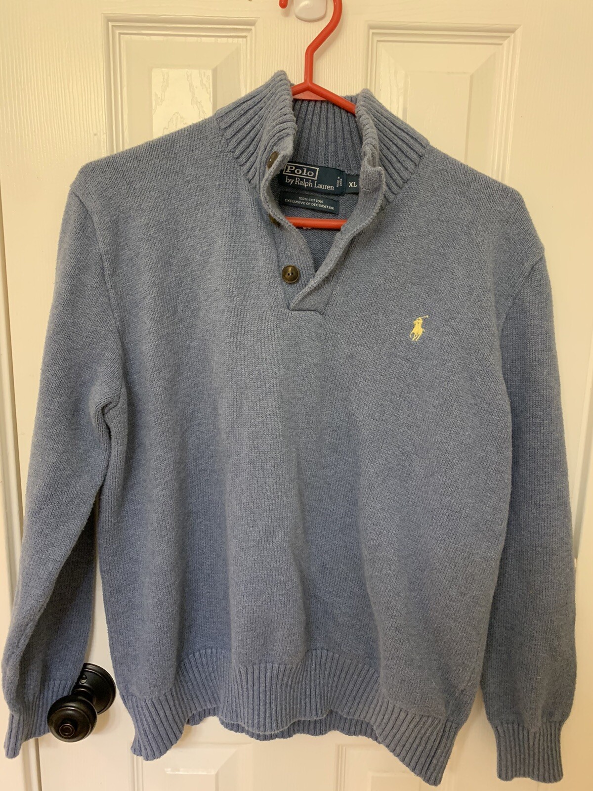 Polo ralph lauren vintage sweater pullover 1/4 button down blue cotton ...