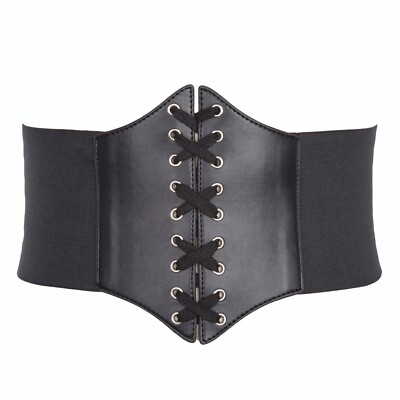 Black Women's Ladies Underbust Waist Wide Band Belt Lace Up Cincher ...