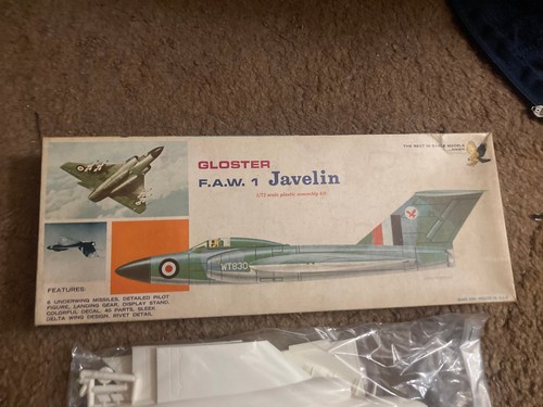 Vintage HAWK Gloster F.A.W 1 Javelin Plastic Model Kit 1:72 Scale 564 ...